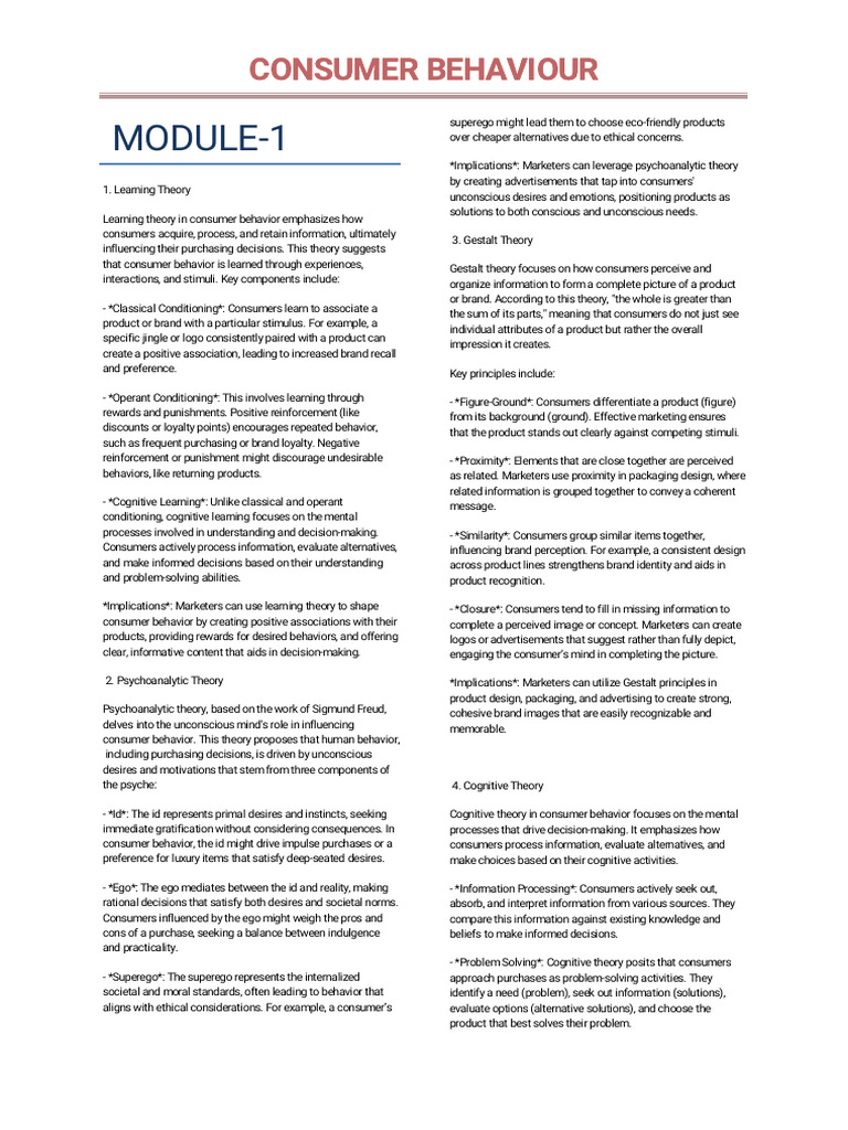 1.consumer Behaviour Notes | PDF | Consumer Behaviour | Behavior
