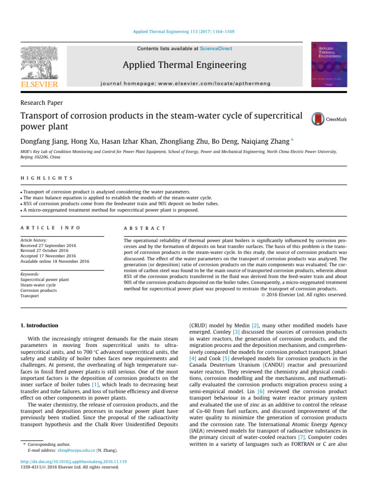 Transport of Corrosion Products in The Steam-Water Cycle of ...