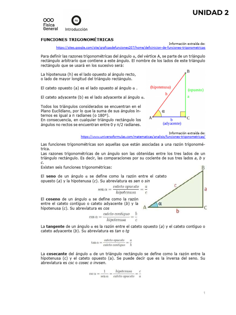 UNIDAD 2 Trigonometría Apunte | PDF | Funciones trigonométricas | Triángulo