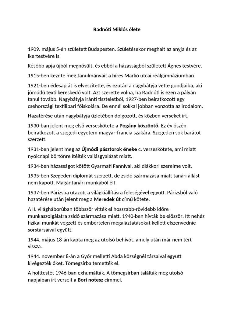 Radnóti Miklós Élete | PDF