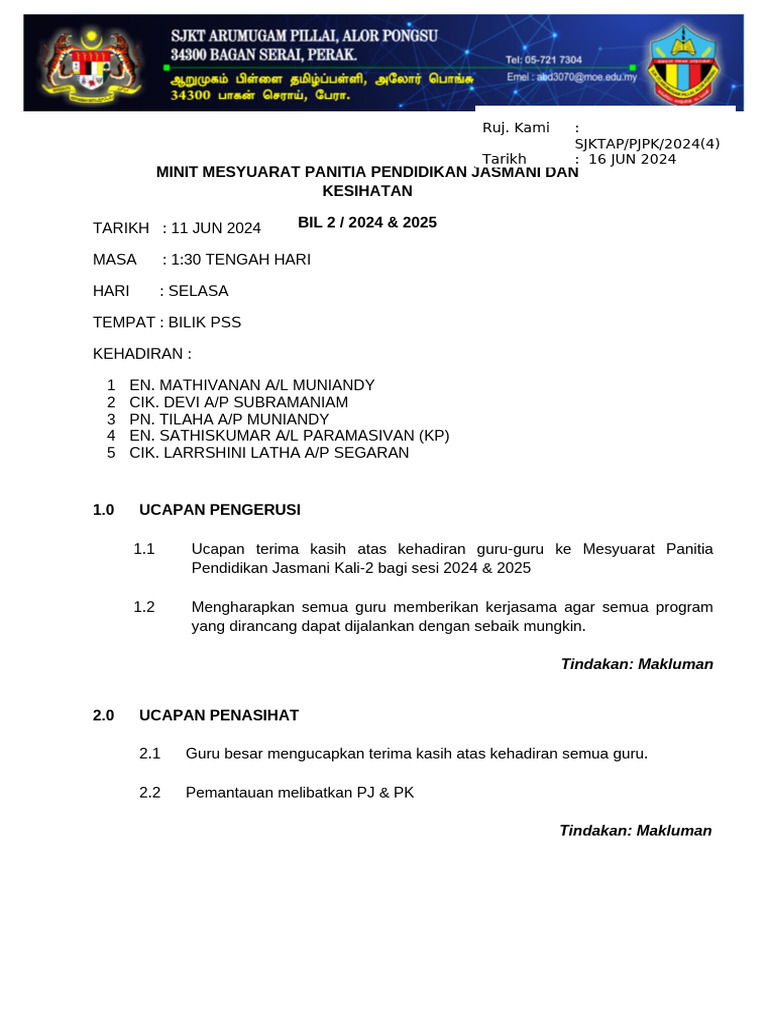 Minit Mesyuarat PJPK Kali 2 2022 2023 2 | PDF