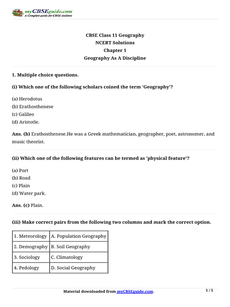 11 Geo CH 1 Solution | PDF | Geography | Economics