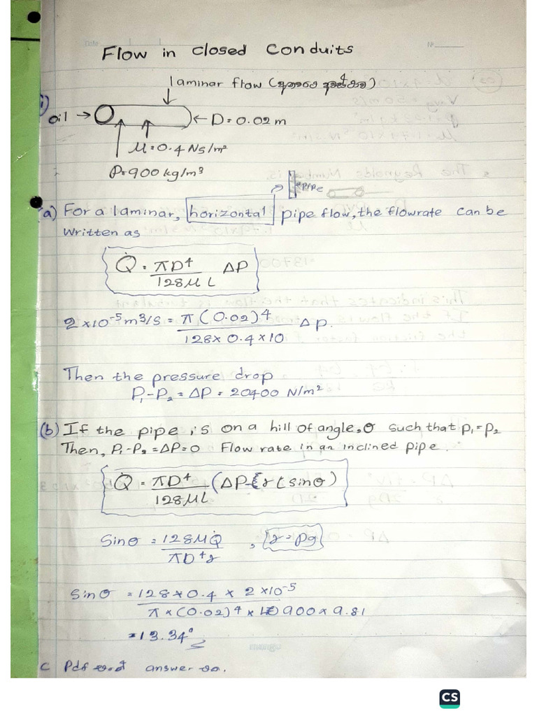 Fluid Mechanics Calculations Part 2 | PDF