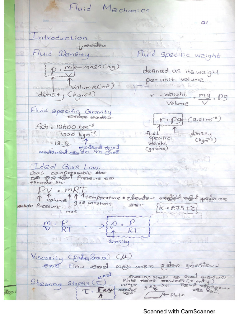 Fluid Mechanics Theory Notes | PDF