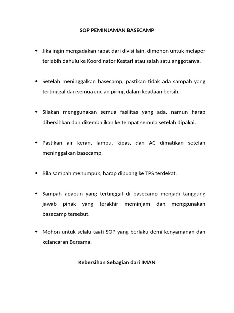 Sop Peminjaman Basecamp | PDF