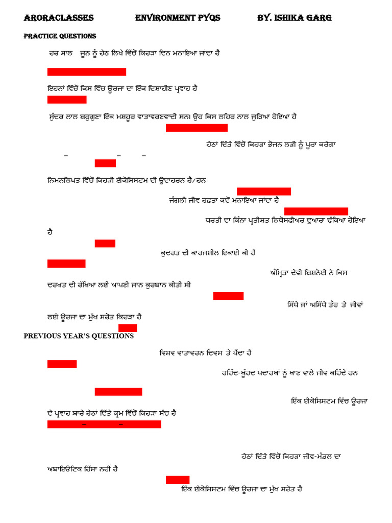 Aroraclasses Environment Pyqs By. Ishika Garg: Practice Questions | PDF