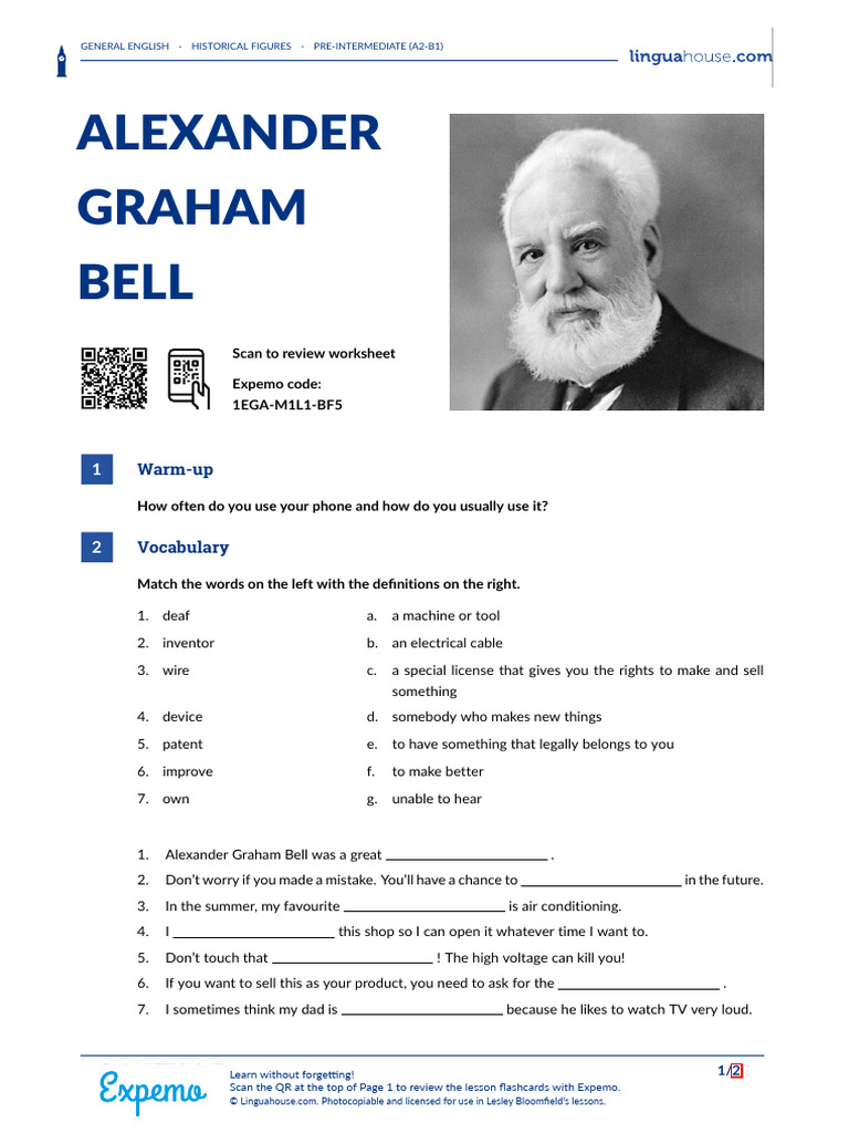 Alexander Graham Bell: A2-B1 Worksheet | PDF | Telephone | Human ...