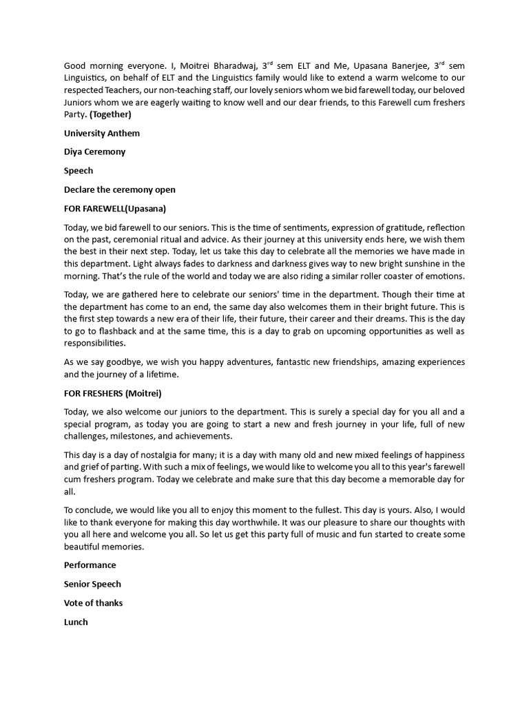 Farewell Cum Freshers Script | PDF