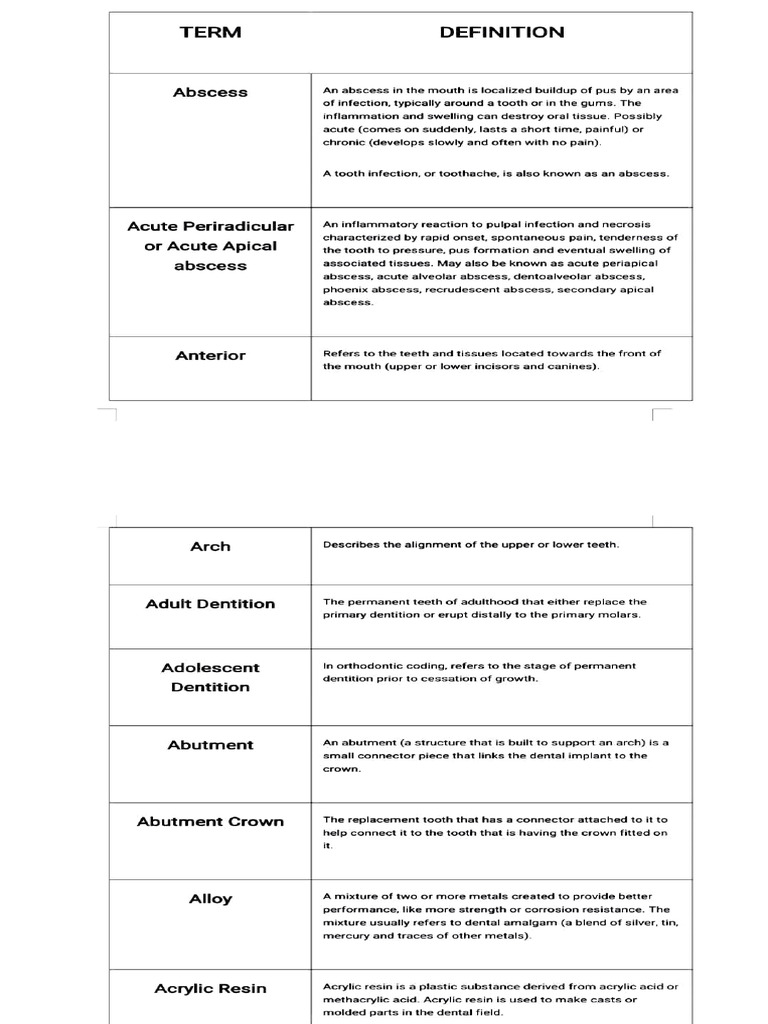 Dental Terms | PDF | Human Tooth | Dental Anatomy