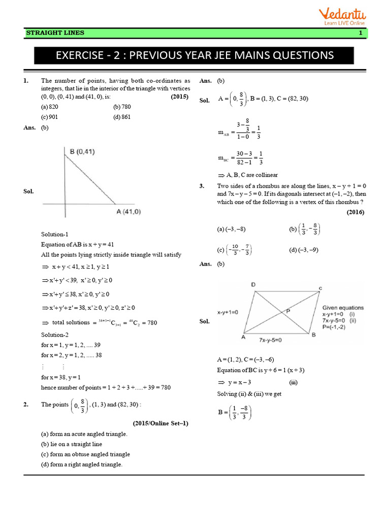 Straight Lines EX-2 | PDF | Line (Geometry) | Elementary Mathematics