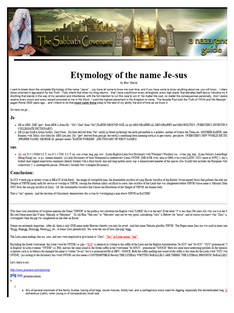 Etymology of "Je-sus" as Earth Pig | PDF | Pig