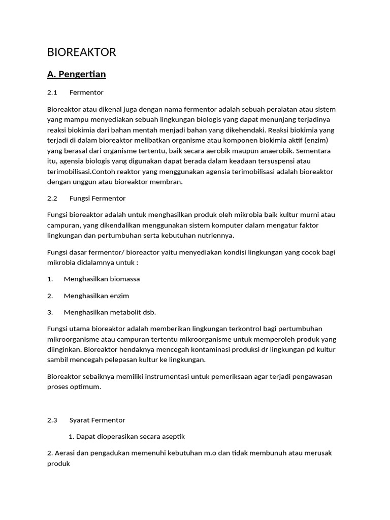 Pengertian dan Jenis Bioreaktor Fermentor | PDF