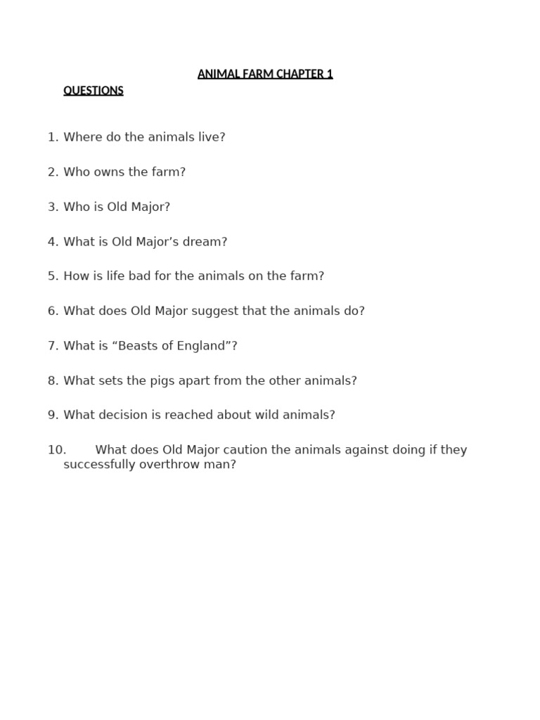 QA Chapter 1 Animal Farm | PDF