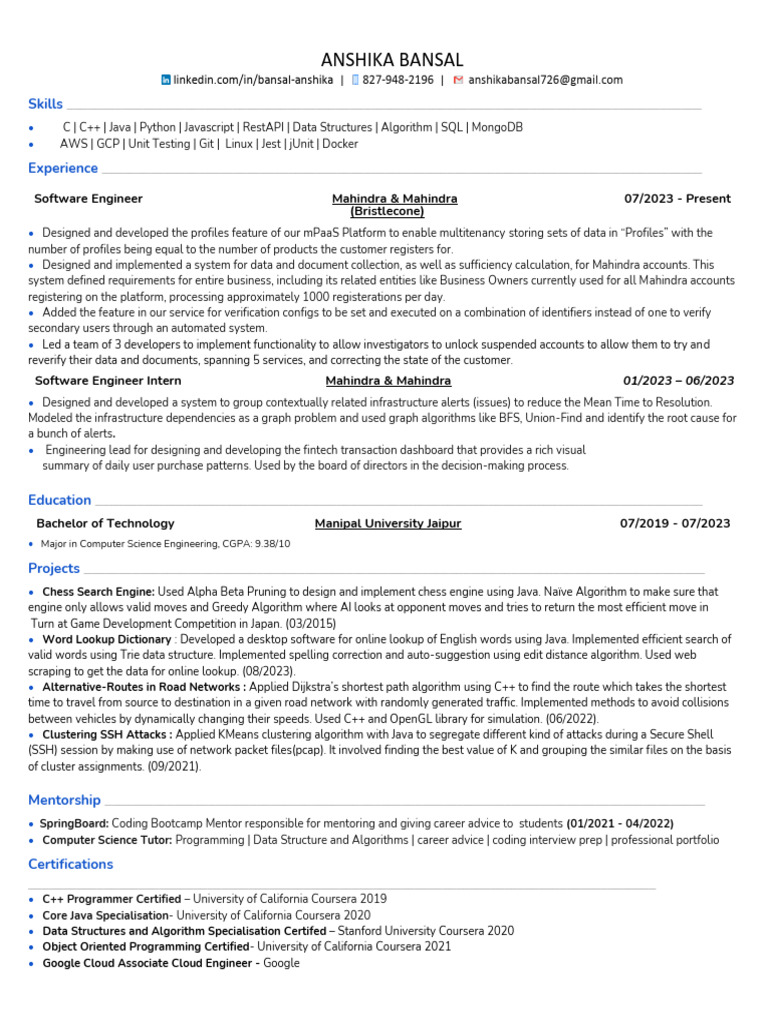 Resume-4 | PDF | Algorithms | C++