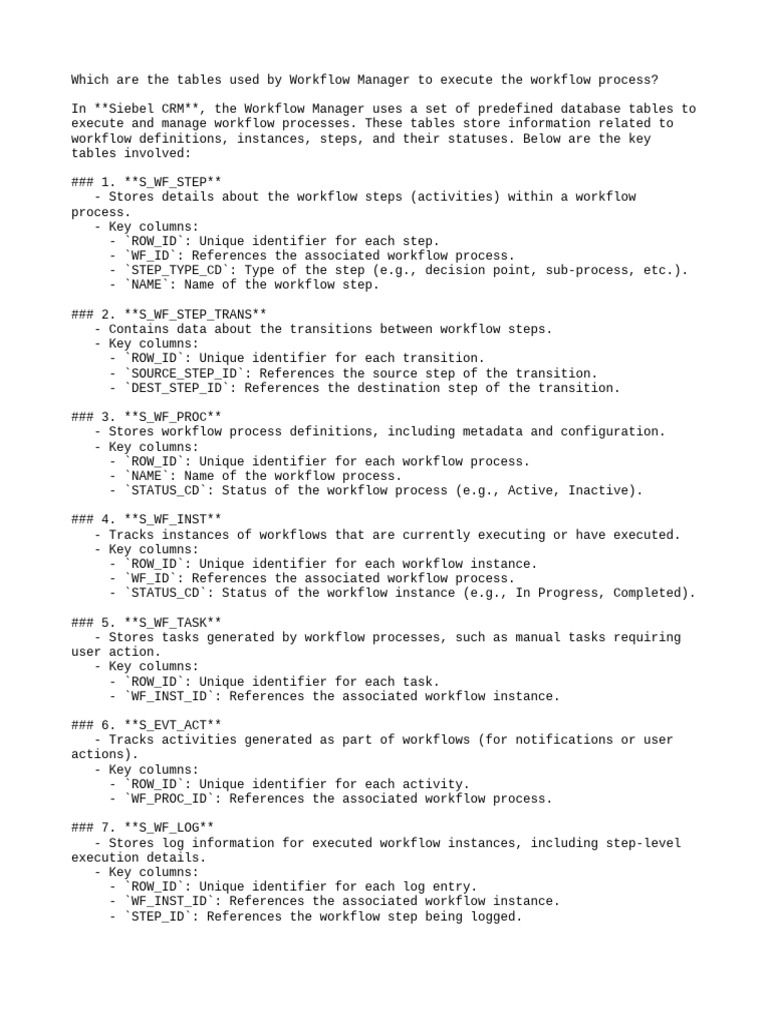 Workflow Tables in Siebel | PDF | Table (Database) | Workflow