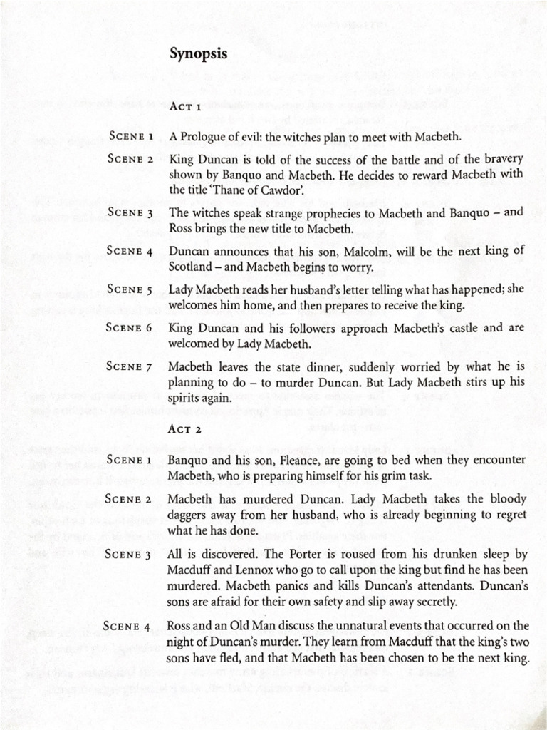 Macbeth Synopsis | PDF