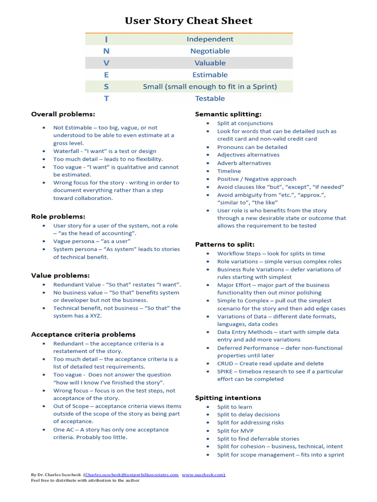 User Story Cheat Sheet 1693845111 | PDF
