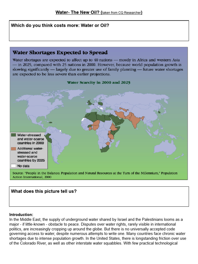 Oil vs Water Reading_Writing | PDF | Water Scarcity | Water