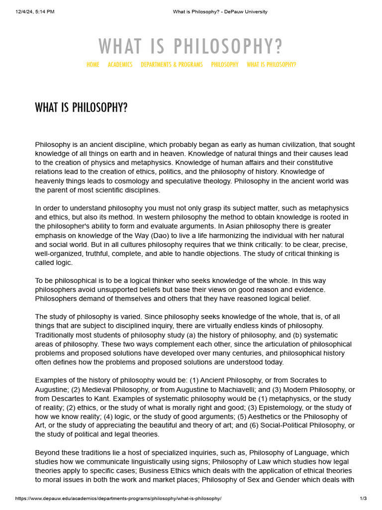 What Is Philosophy - DePauw University | PDF | Knowledge | Metaphysics