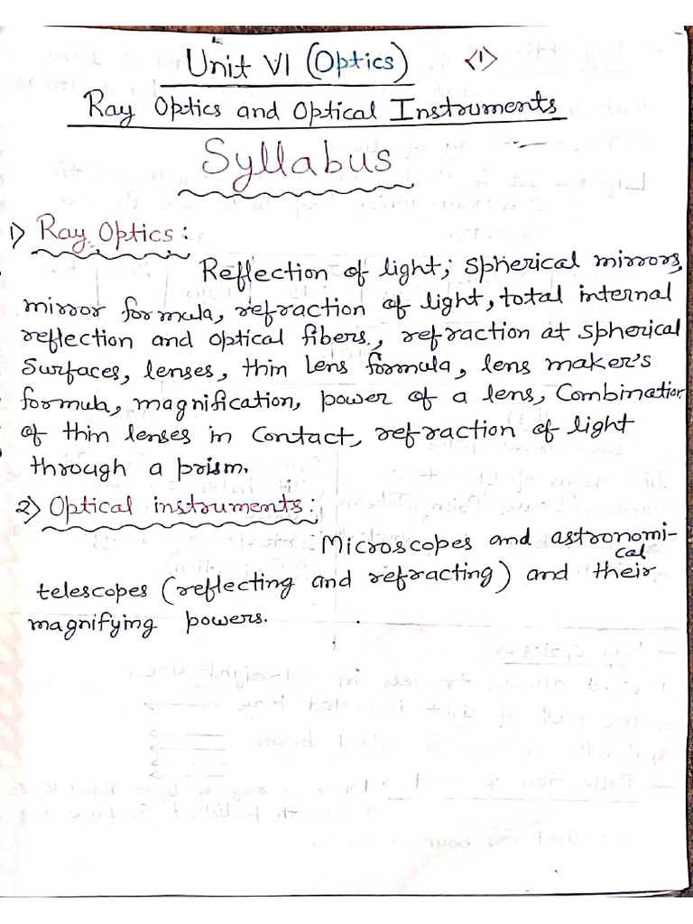 Ray and Wave Optics Class 12 Notes | PDF | Optics | Glass Engineering ...