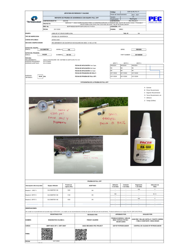 Prueba de Adherencia EXP.03.RC.fo.77 003-010 PAG2-1_firmado (1)-Signed | PDF | Materiales ...