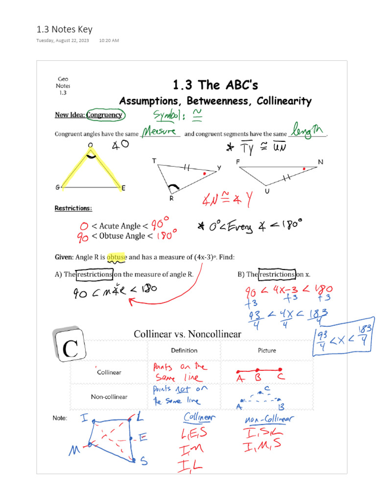 Geometry 1.3 Notes Key | PDF