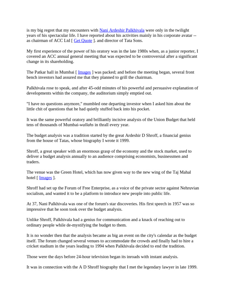 Is My Big Regret That My Encounters With Nani Ardeshir Palkhivala Were Only in The Twilight ...