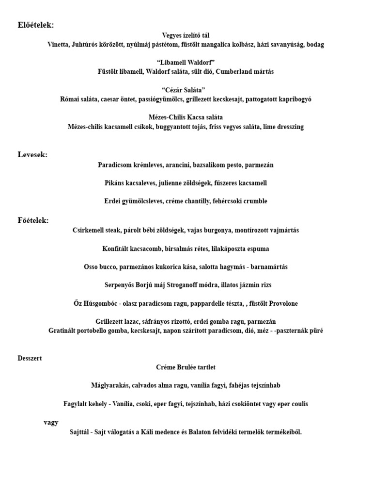 Heti Étlap Tervezet | PDF