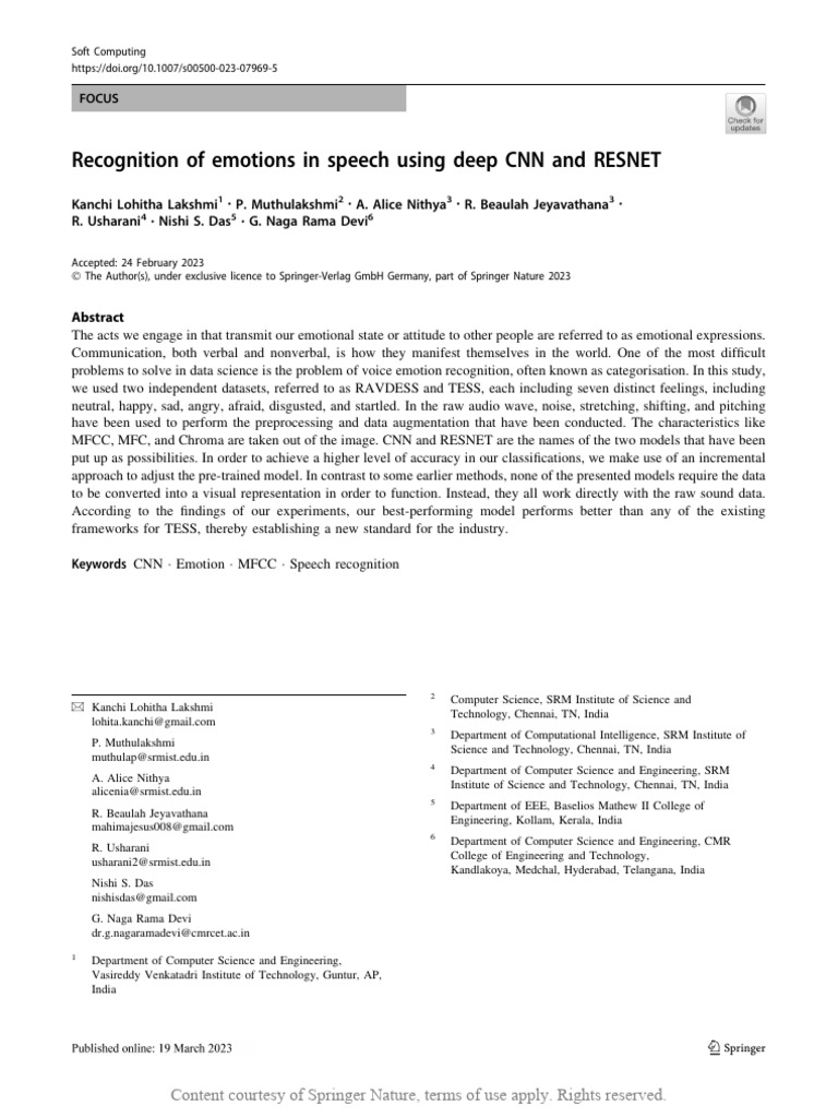 Recognition of Emotions in Speech Using Deep CNN A | PDF | Deep Learning | Artificial Neural Network