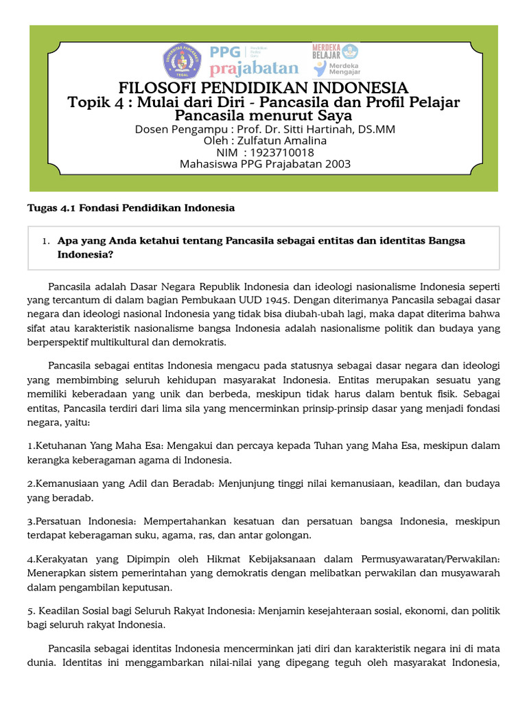 (Zulfatun Amalina) Mulai Dari Diri Topik 4 - Filosofi | PDF