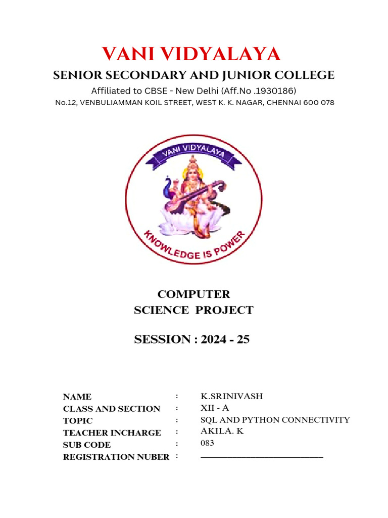 COMPUTER SCIENCE PROJECT | PDF | Databases | Sql