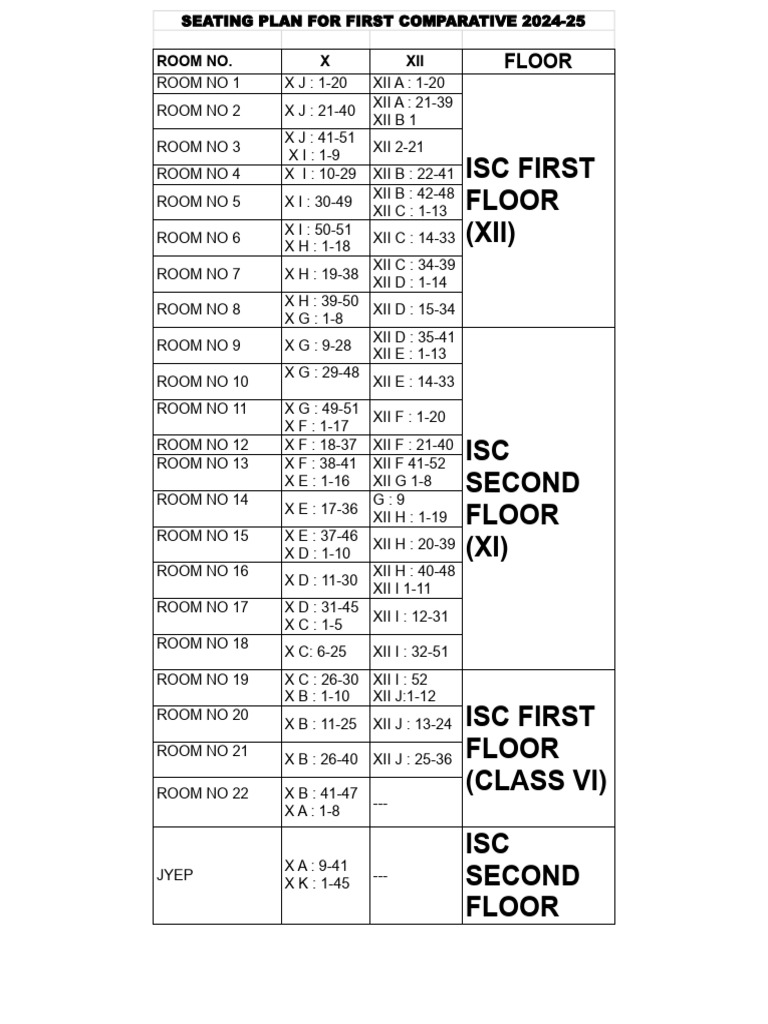 Seating Plan For First Comparative Exam 2024-25 - Final Seating Plan | PDF