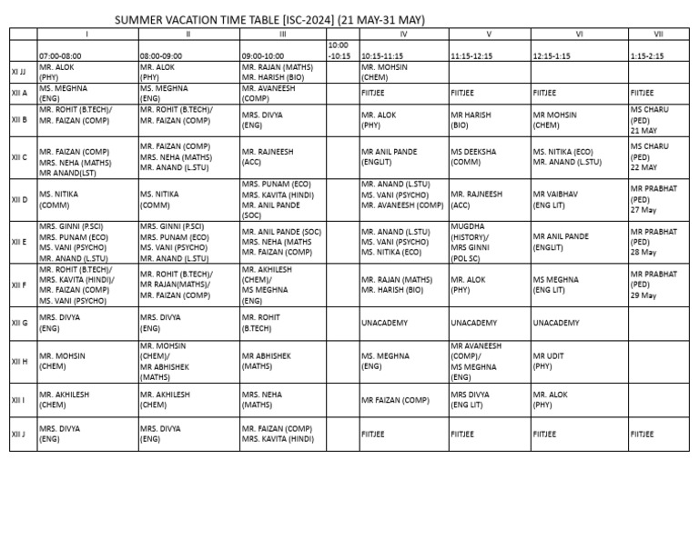 May 2024 Summer Vacation Schedule | PDF