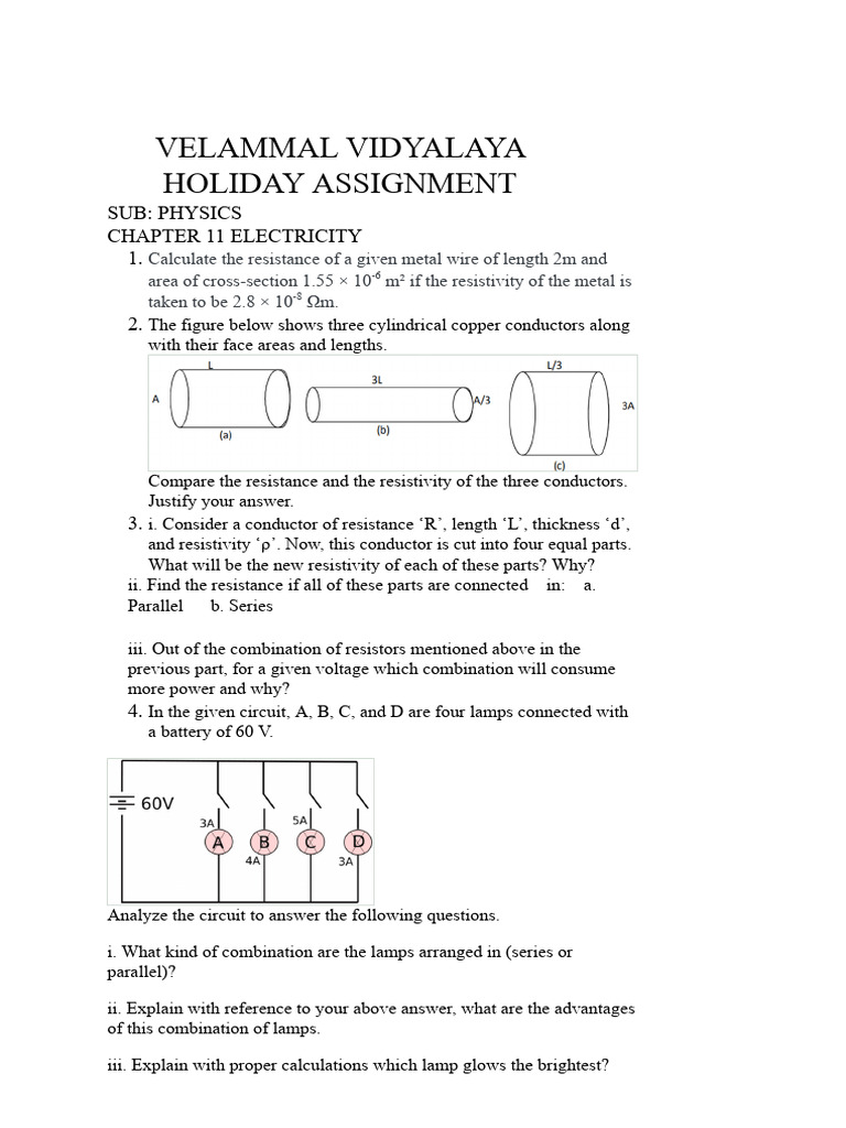 Open HOLIDAY ASSIGNMENT PHYSICS | PDF | Electrical Resistance And ...