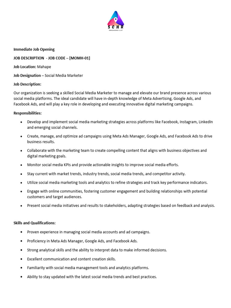 Job Description - Social Media Marketing | PDF