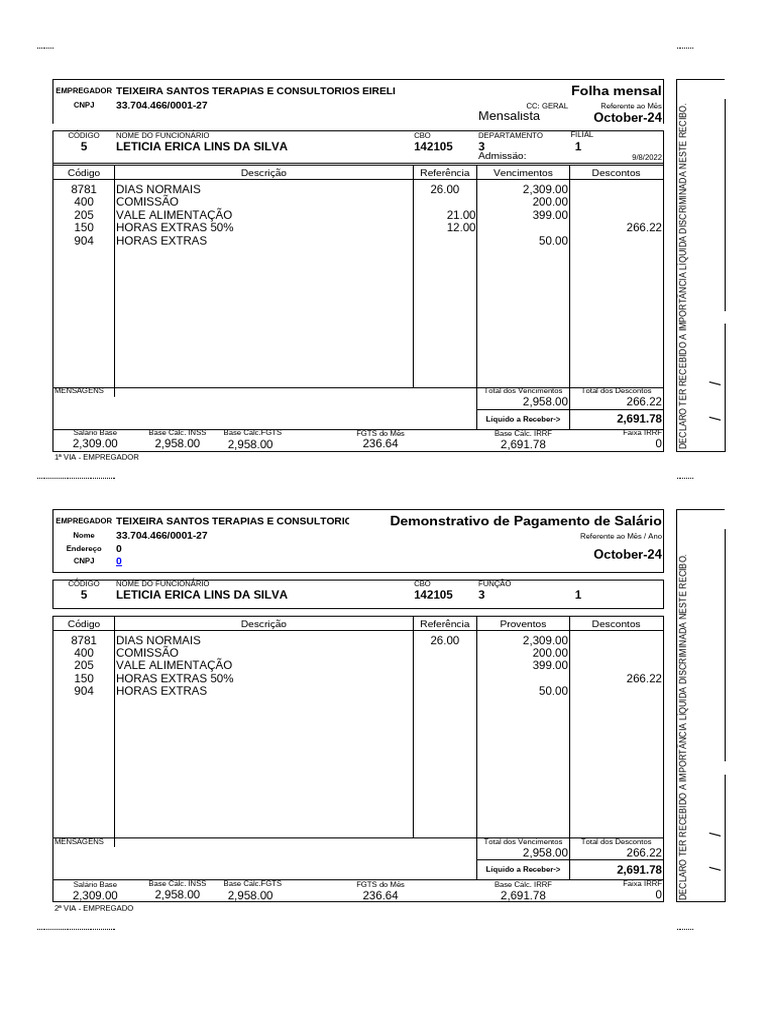 Modelo de Contracheque 2024 | PDF | Relações entre empregados | Salários