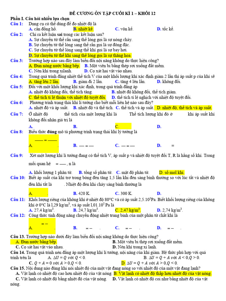 ĐỀ CƯƠNG CK1 LÍ 12 | PDF