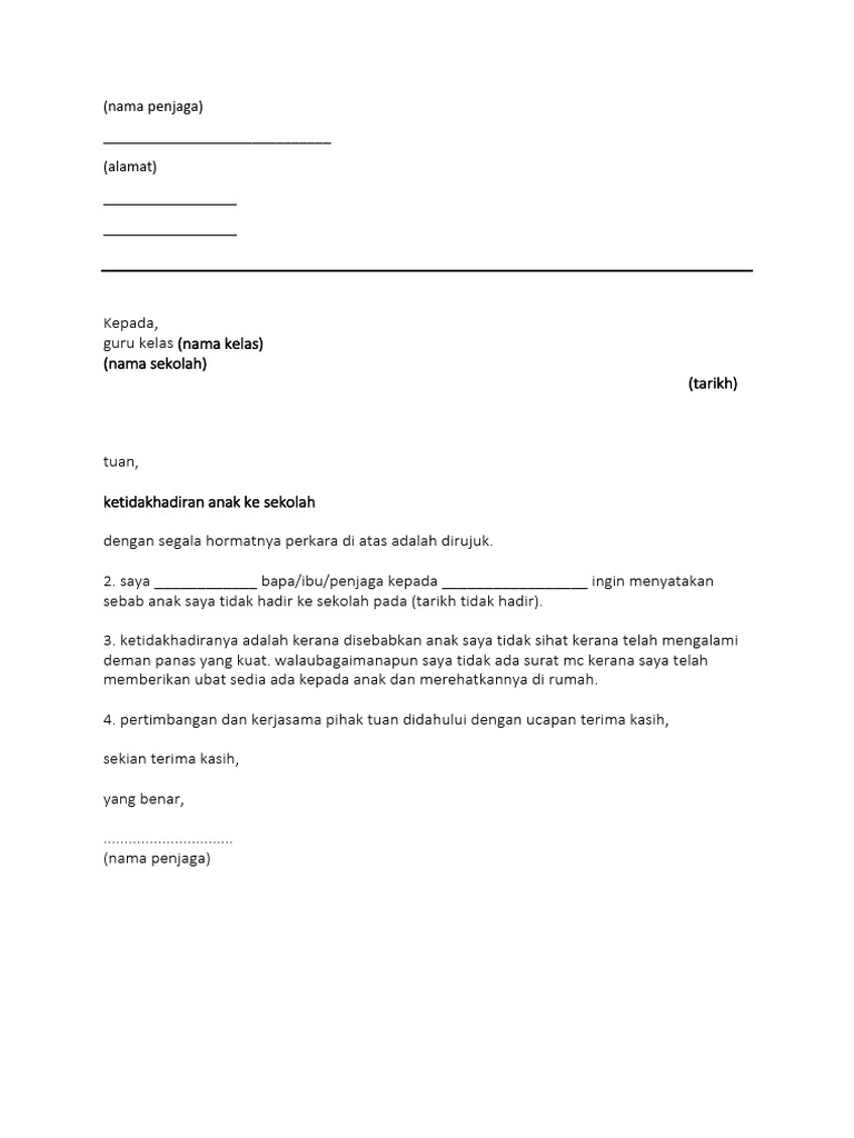 Surat Cuti Sekolah Sebab Selain Sakit | PDF