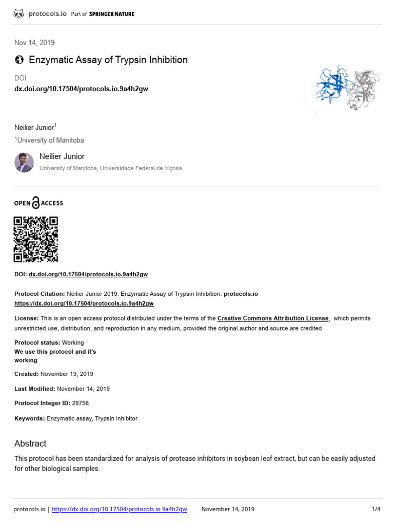 Enzymatic Assay of Trypsin Inhibition 9a4h2gw | PDF | Trypsin | Enzyme Inhibitor