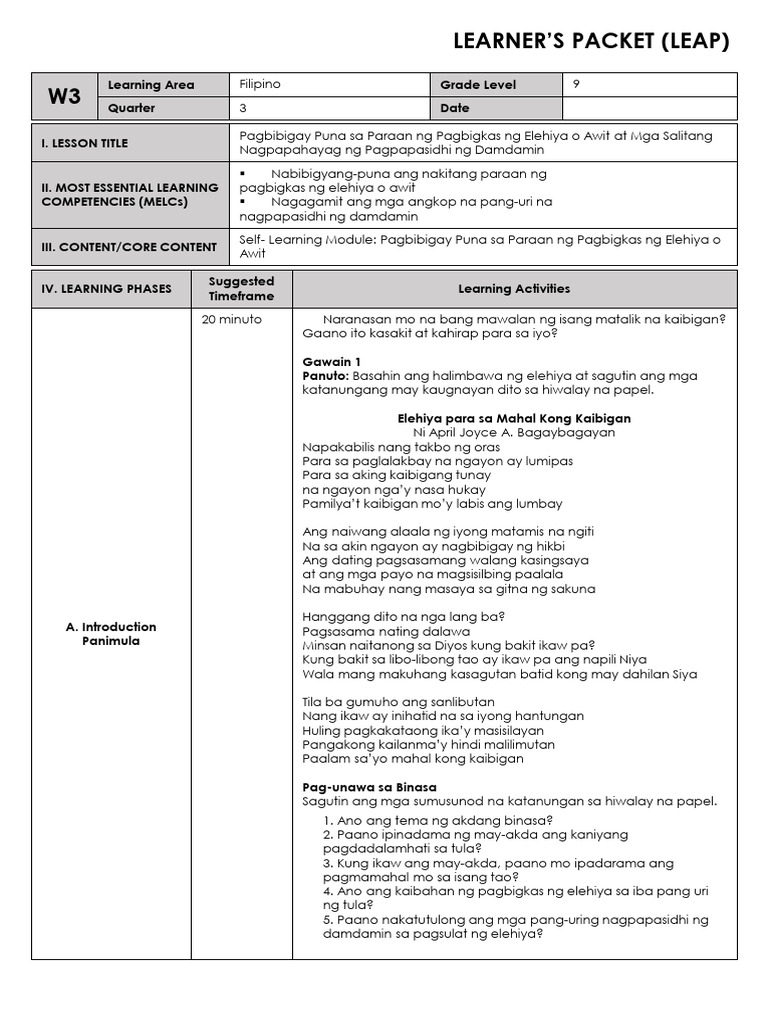 Leap Filipino 9 w3 | PDF