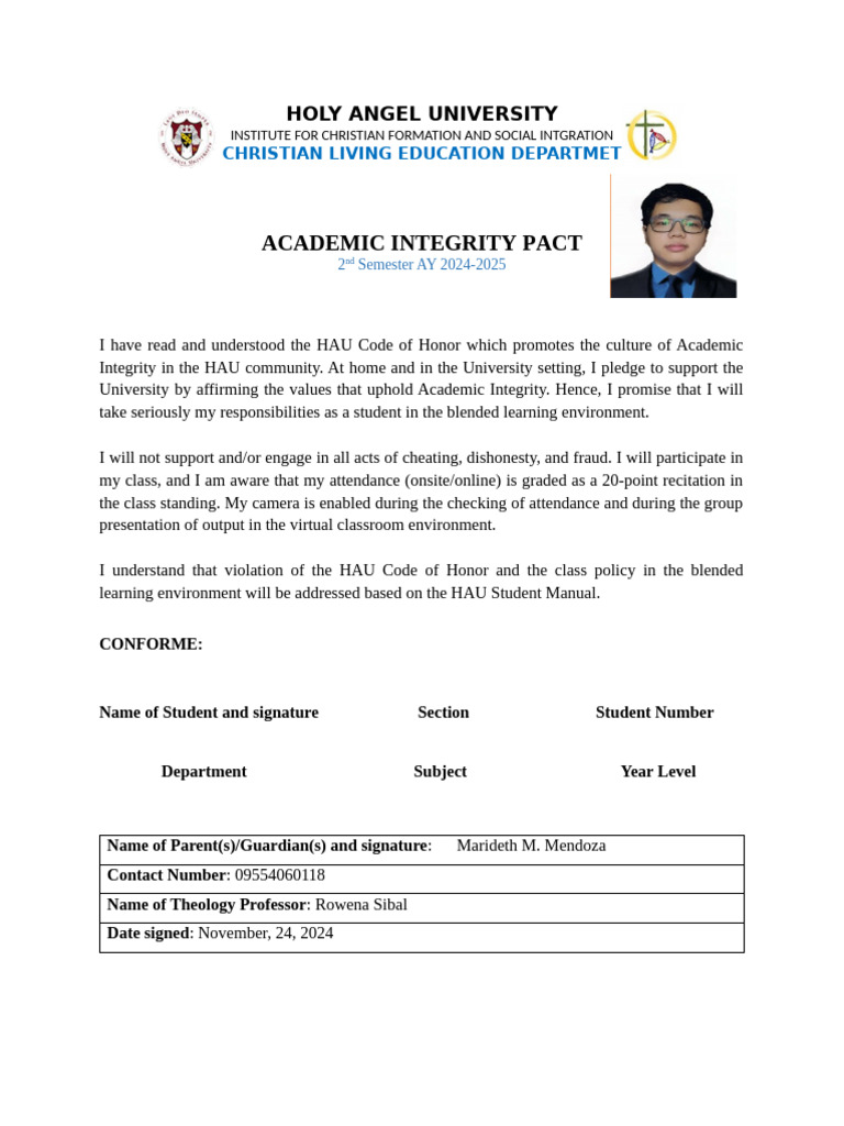 Academic Integrity Pledge _FRANSHIN | PDF
