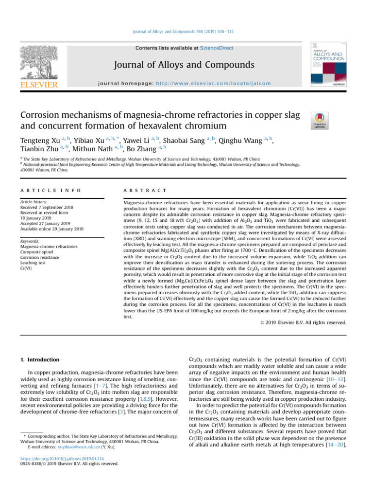 Corrosion Mechanisms of Magnesia-Chrome Refractories in Copper Slag ...
