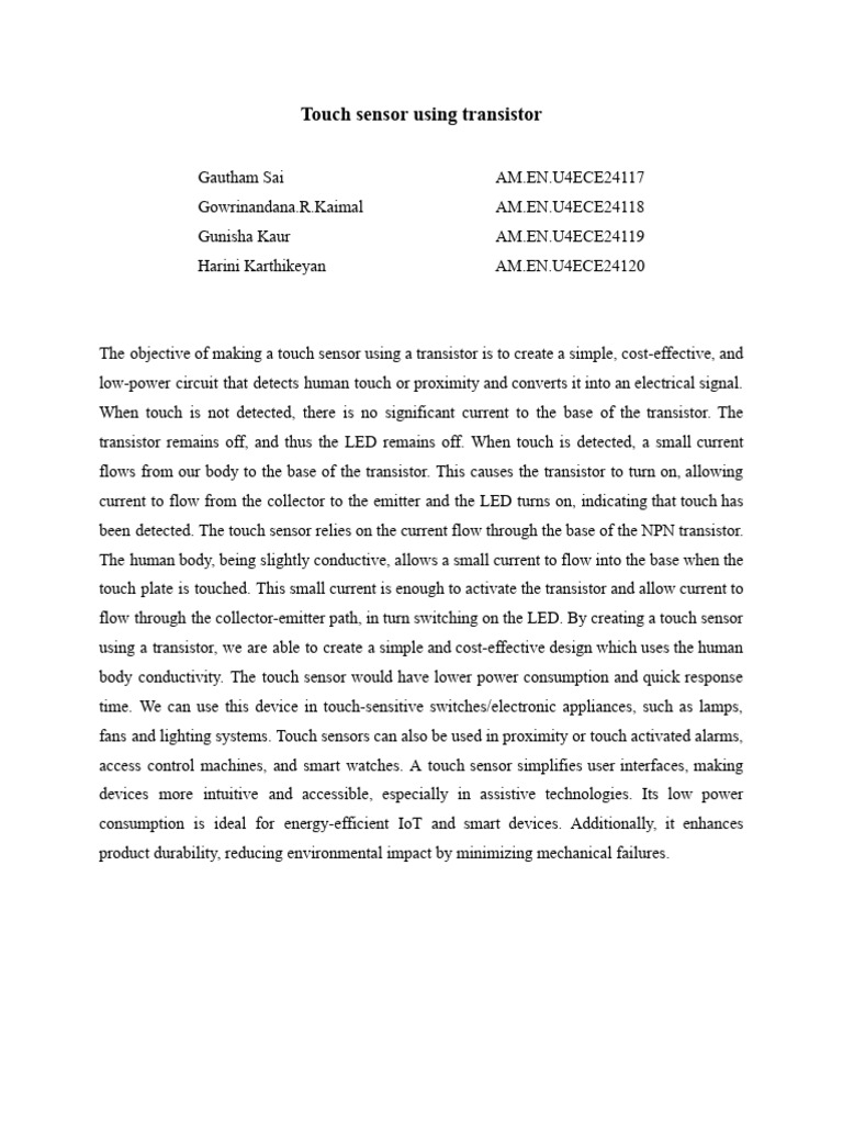 Touch Sensor Using Transistor | PDF