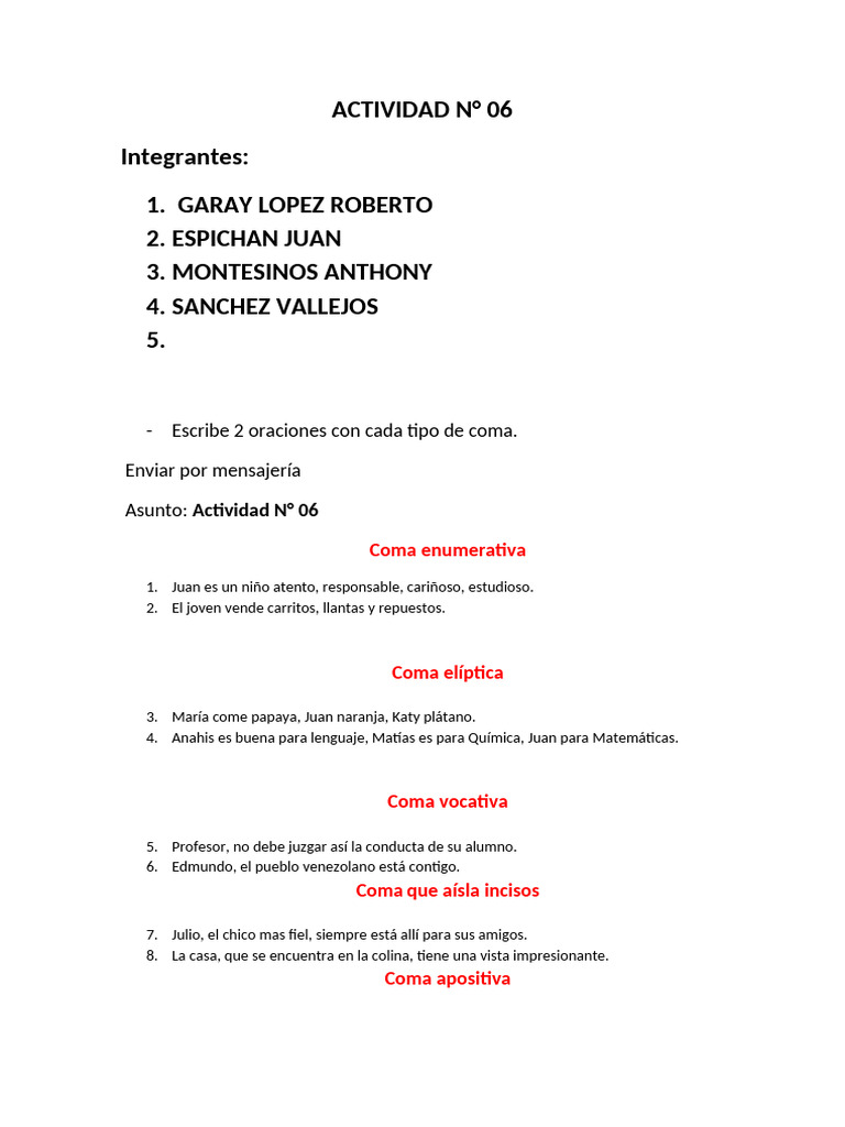 Actividad 06 Tipos de Comas | PDF