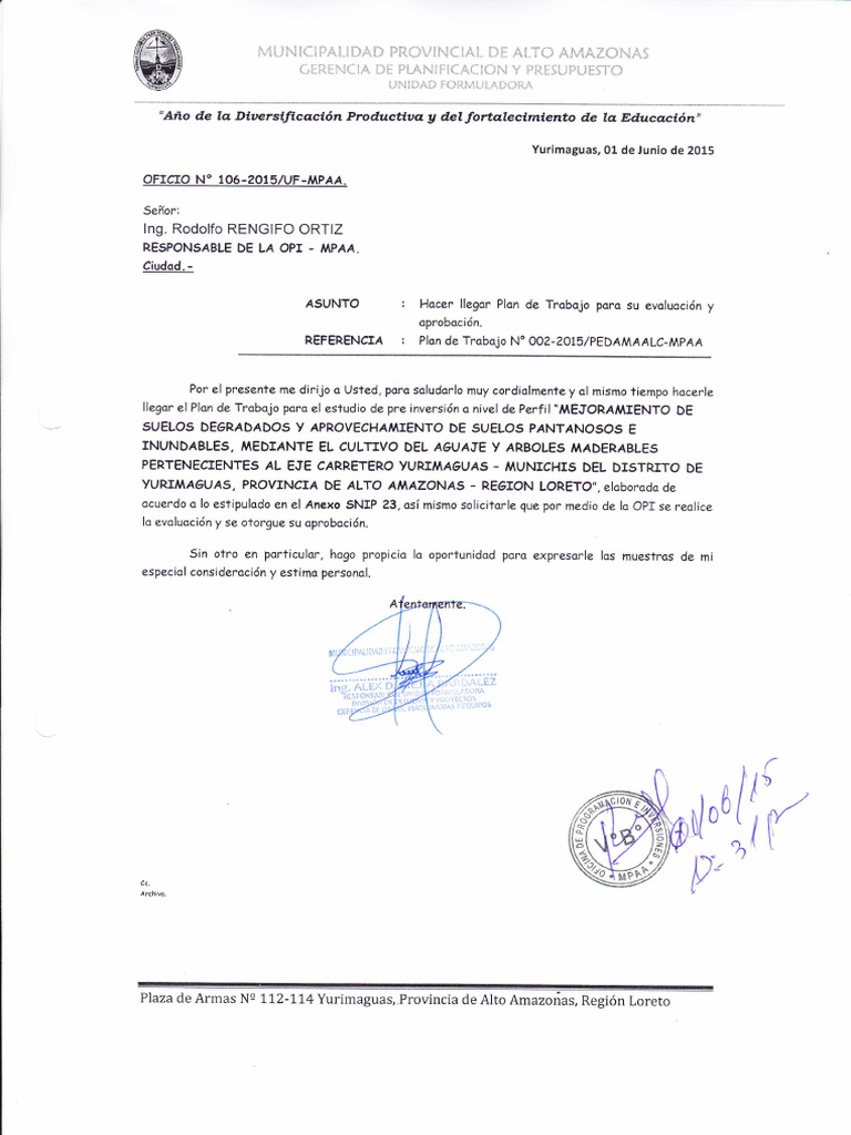 Of. Sol. Aprob. Plan | PDF