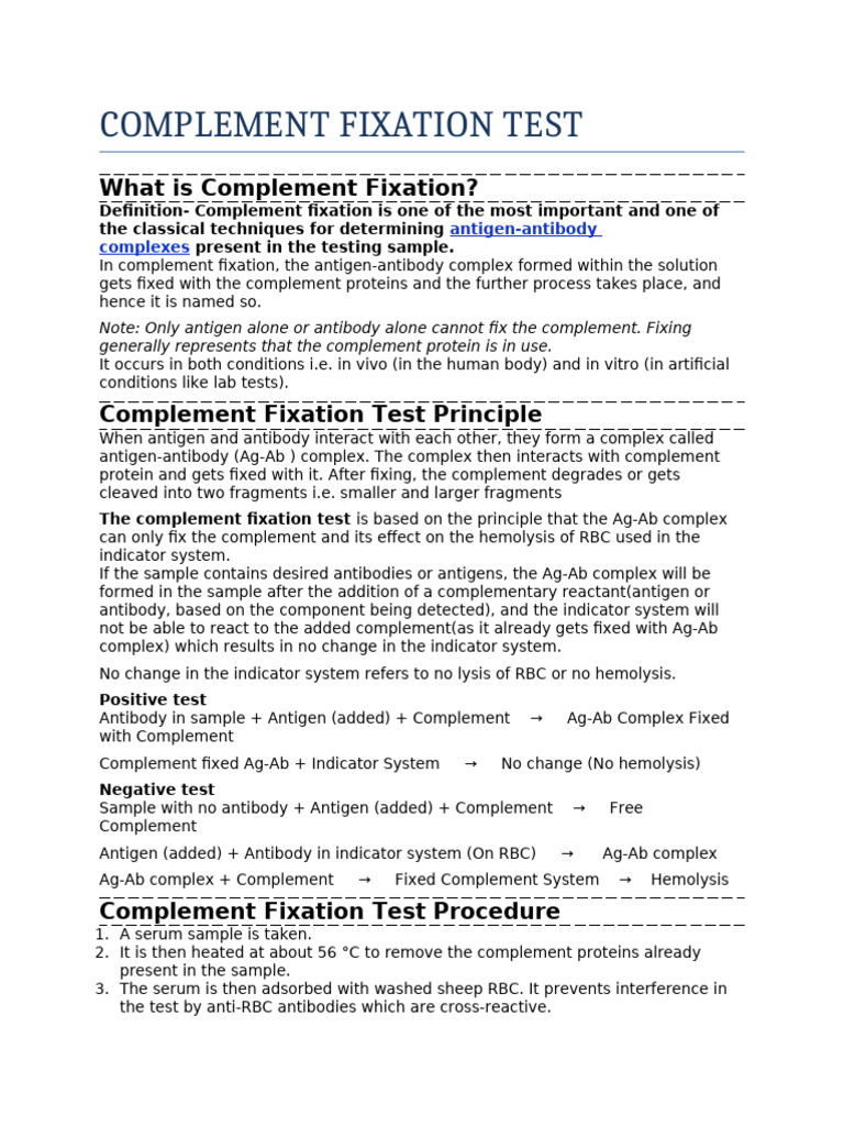 Complement Fixation Test Overview | PDF | Complement System | Virus