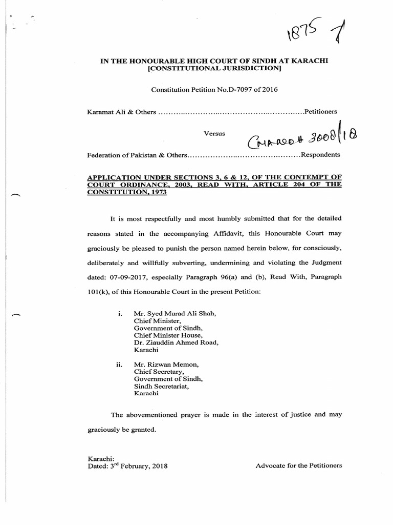 CP 7097 of 2016 Contempt Application | PDF