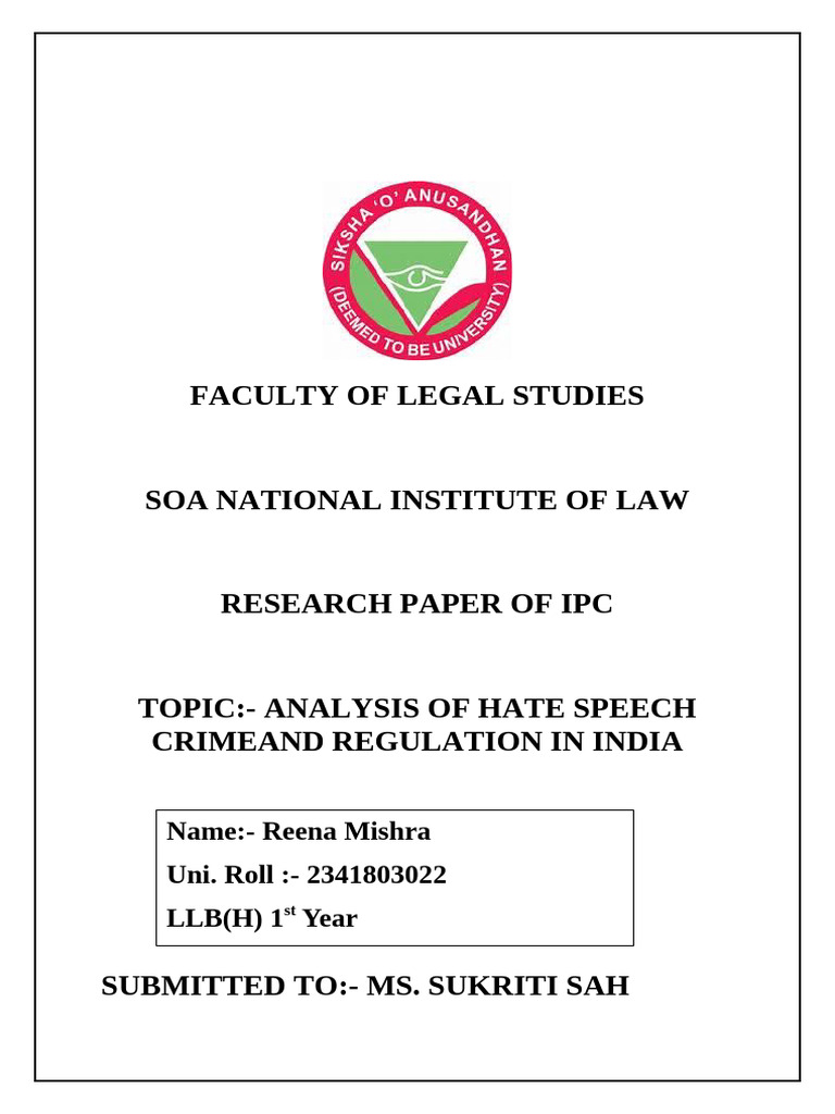 Reena Ipc Research Paper | PDF | Hatred | Hate Speech