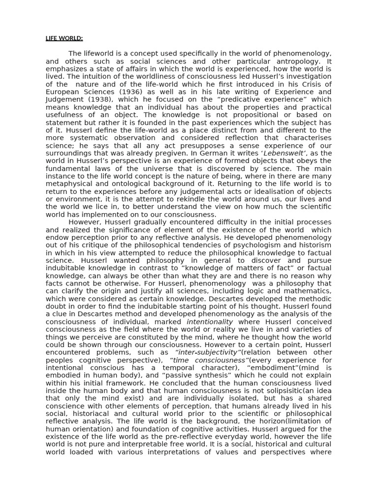Life World | PDF | Phenomenology (Philosophy) | Experience