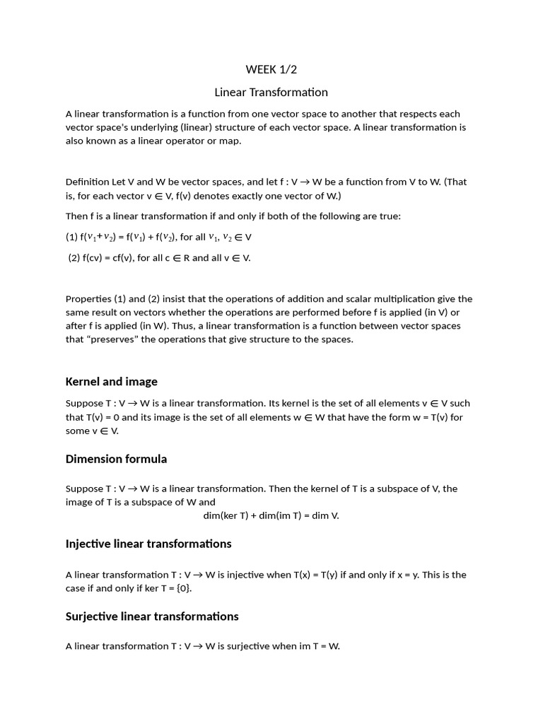 Linear Transformations Overview | PDF | Linear Map | Vector Space